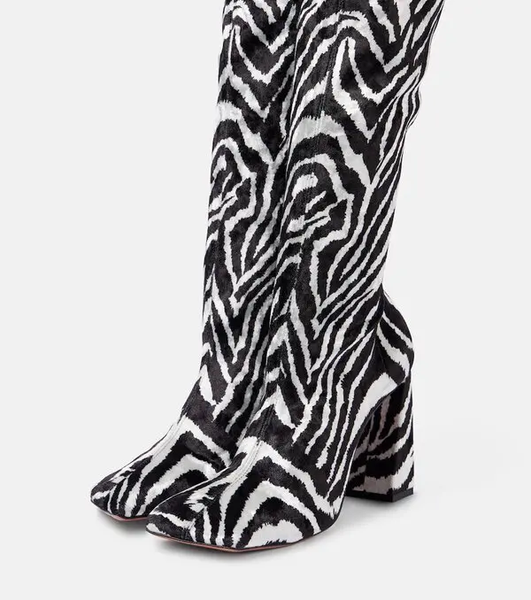 Amina Muaddi Marine Stretch 95 Velvet Knee-high Boots - Black