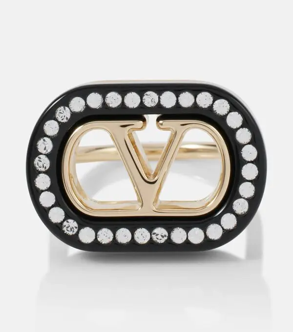 Valentino Garavani Vlogo Embellished Ring - Black