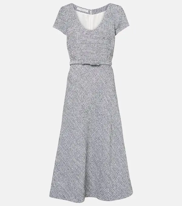 Alessandra Rich Sequined Tweed Midi Dress - Grey