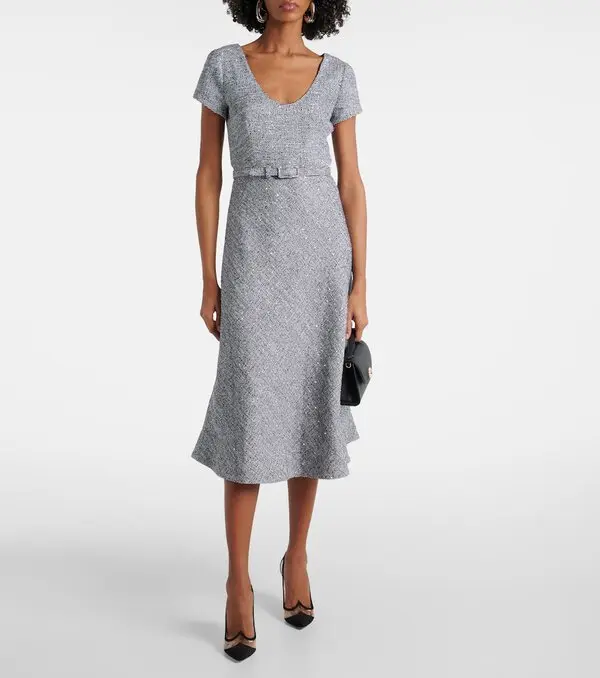 Alessandra Rich Sequined Tweed Midi Dress - Grey