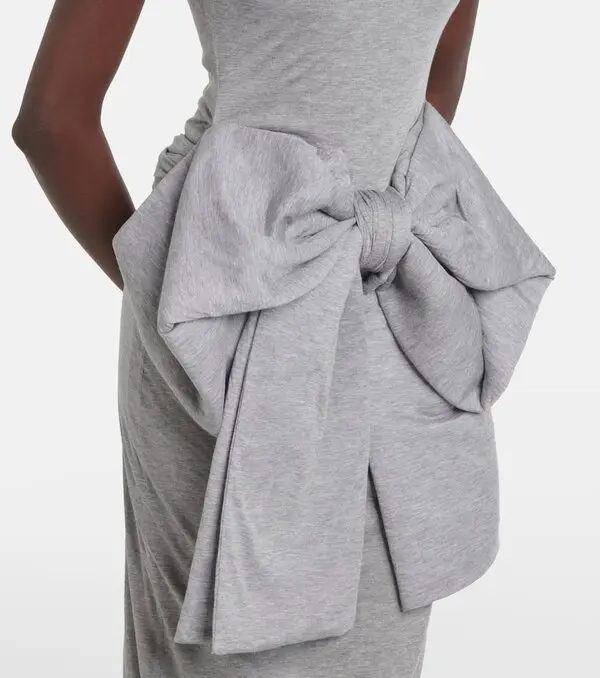 grey bow dress Demure Grey Satin Prom Dresses 2025 Ball Gown Square Neckline Short Sleeve Backless Bow Floor-Length / Long Prom Formal Dresses