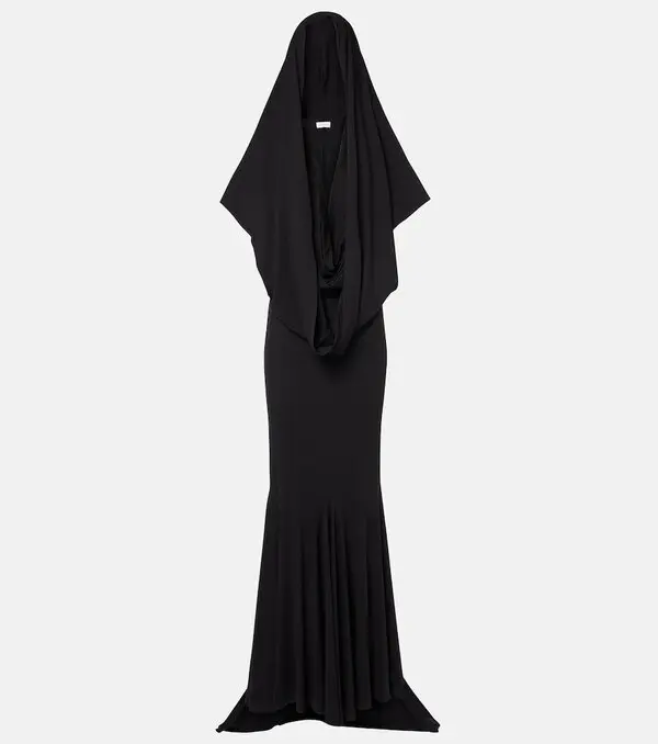 Magda Butrym Hooded Silk-blend Jersey Maxi Dress - Black