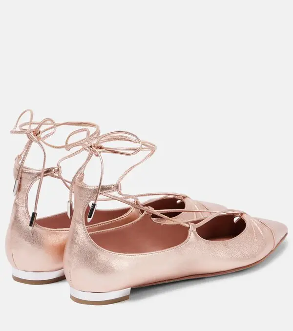AQUAZZURA Gabi Leather Ballet Flats With Lace-up Detailing - Neutrals