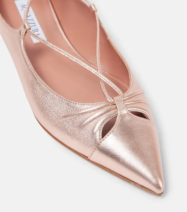 AQUAZZURA Gabi Leather Ballet Flats With Lace-up Detailing - Neutrals