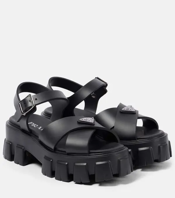 Prada Monolith Platform Sandals - Black