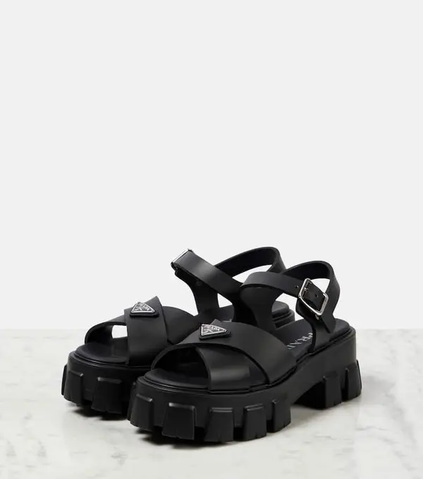 Prada Monolith Platform Sandals - Black
