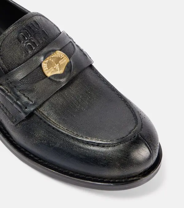 Miu Miu Leather Penny Loafers