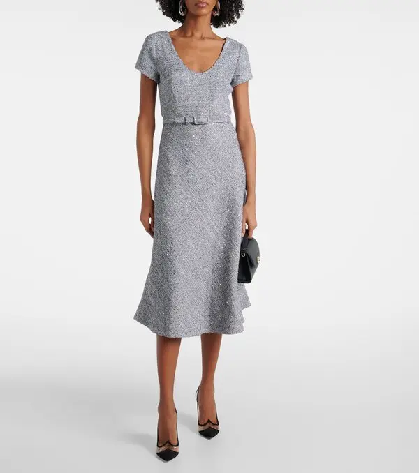 Alessandra Rich Sequined Tweed Midi Dress