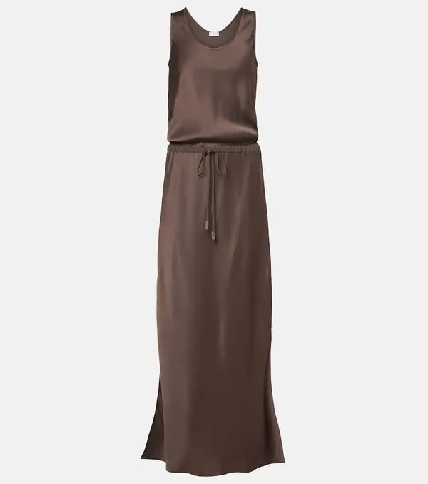 Brunello Cucinelli Satin Maxi Dress - Brown