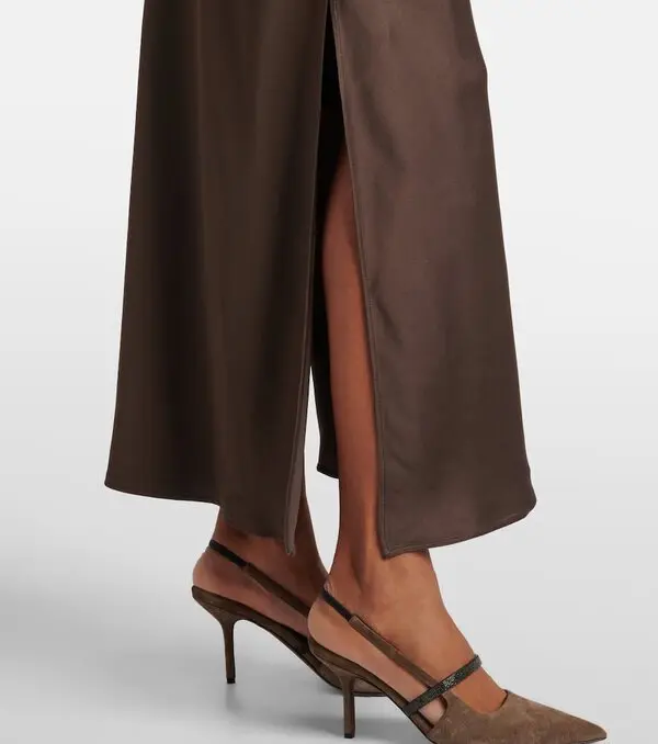 Brunello Cucinelli Satin Maxi Dress - Brown