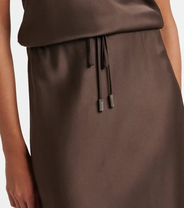Brunello Cucinelli Satin Maxi Dress - Brown