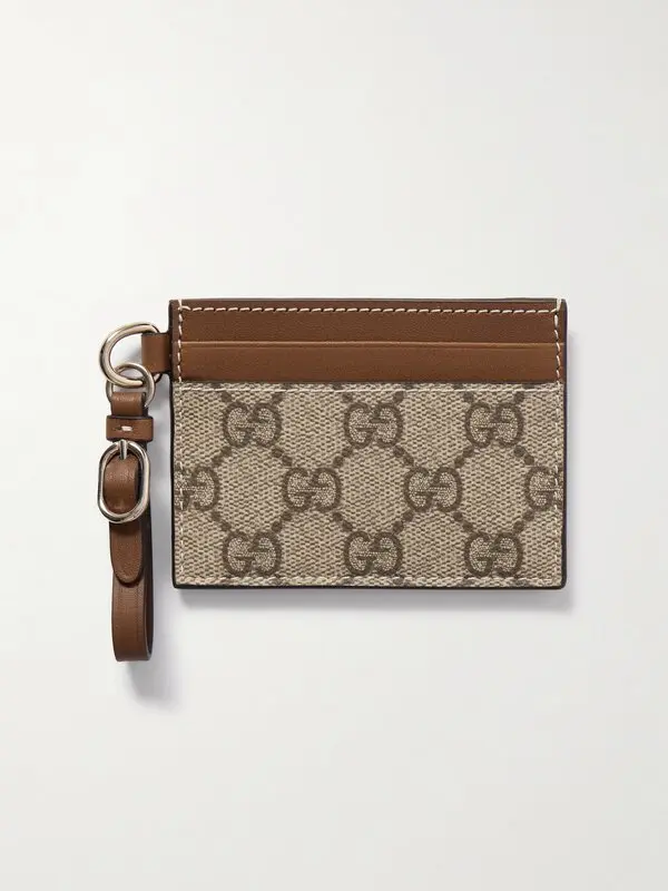 Gucci Gg Emblem Printed Coated-canvas And Leather Cardholder - Brown