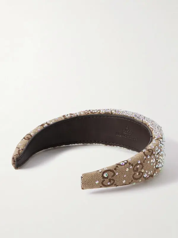 Gucci Crystal-Embellished Canvas-Jacquard Headband 