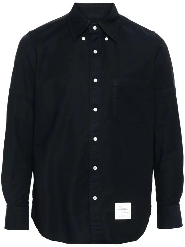 Thom Browne Logo-tag Cotton Shirt - Blue