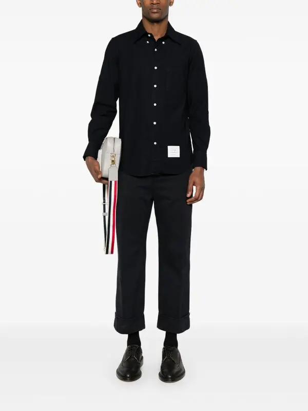 Thom Browne Logo-tag Cotton Shirt - Blue