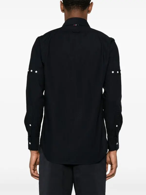 Thom Browne Logo-tag Cotton Shirt - Blue