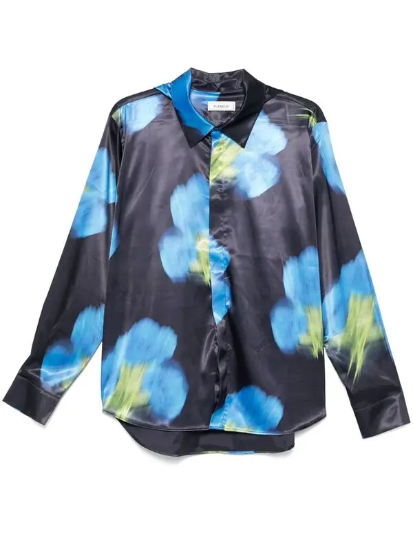 FLANEUR Blurred Flower Hooded Shirt - Black