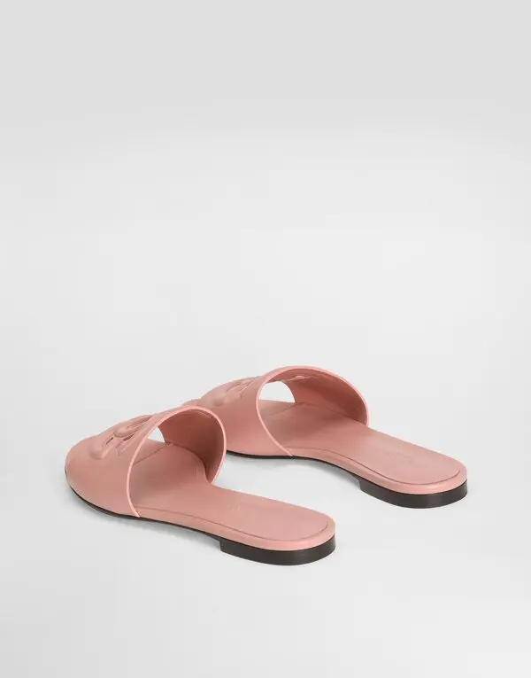 Dolce & Gabbana Bianca Calfskin Sliders With Dg Logo - Pink