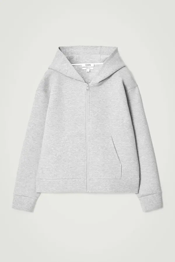 Cos Oversized Scuba-jersey Zip-up Hoodie - Grey