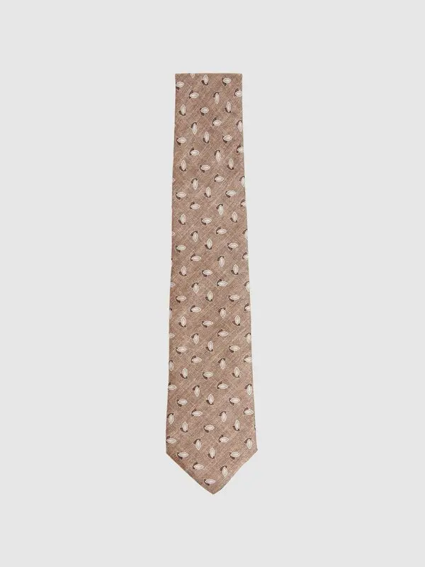 REISS Leone Silk Neck Tie - Soft Brown Melange