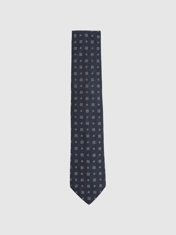 REISS Anzio Medallion Pattern Tie - Navy
