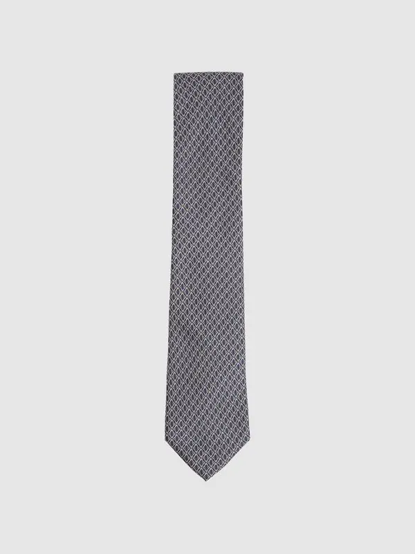 REISS Caruso Geometric-print Tie - Navy