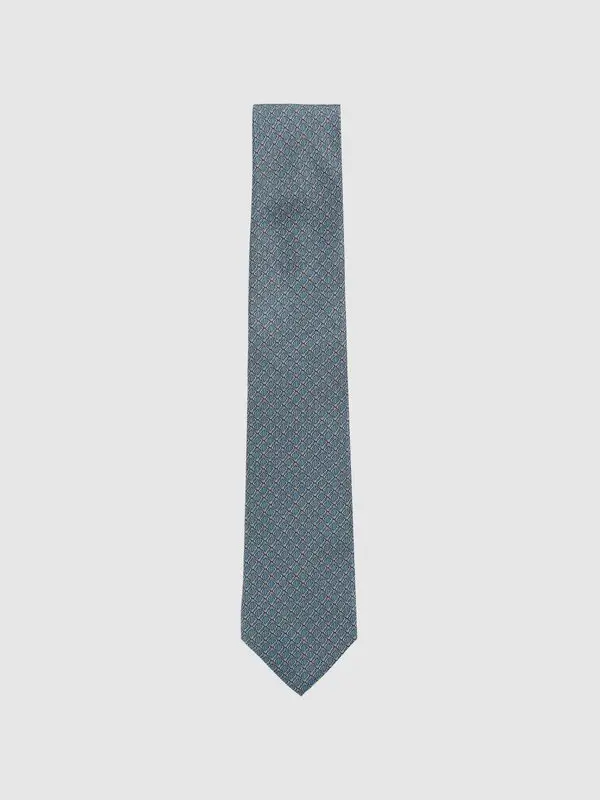 REISS Caruso Geometric-print Tie - Soft Blue