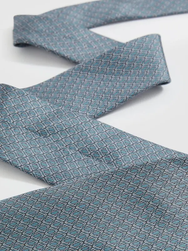 REISS Caruso Geometric-print Tie - Soft Blue