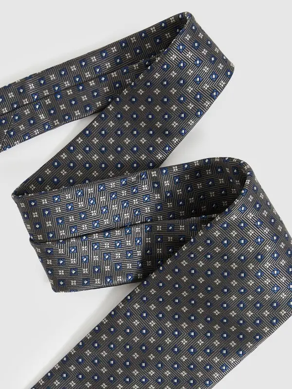 REISS Pelosa Foulard Silk-blend Tie - Charcoal
