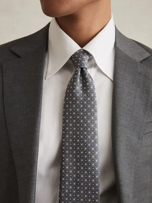 REISS Pelosa Foulard Silk-blend Tie - Charcoal