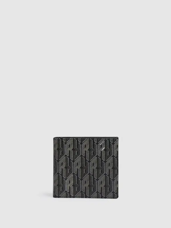 REISS Forest Coated Canvas Monogram Wallet - Black