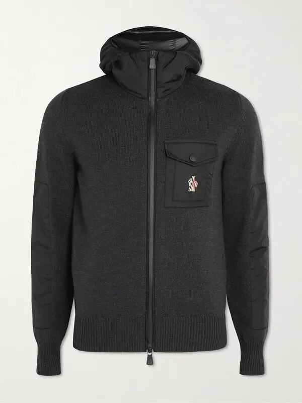 Moncler Shell-trimmed Wool-blend Hooded Ski Jacket - Black