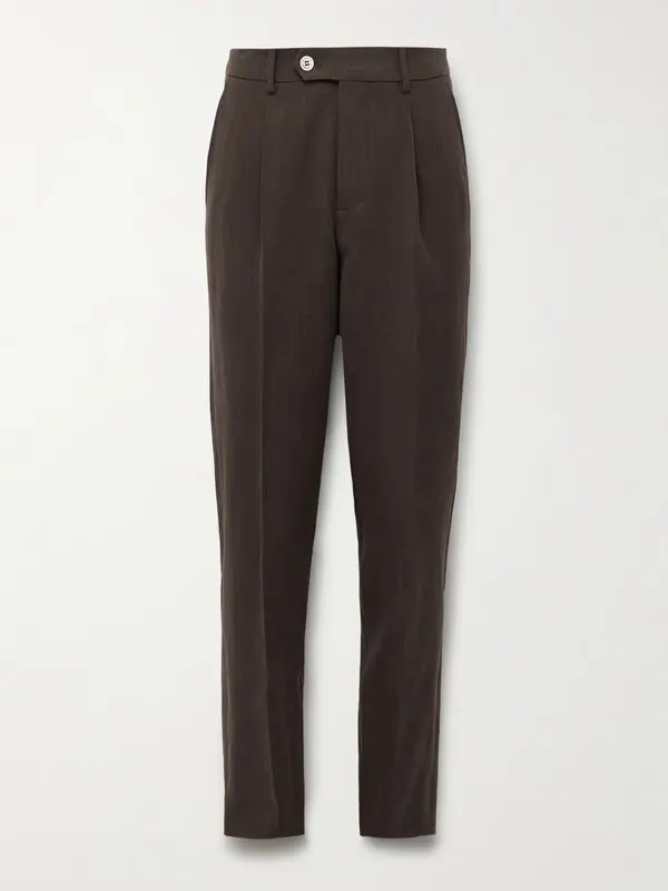 Brunello Cucinelli Slim-fit Pleated Linen Trousers - Brown