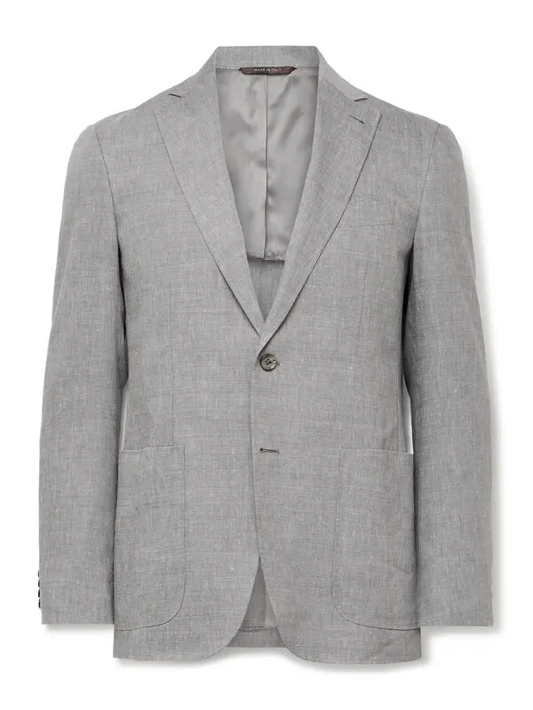 Canali Kei Slim-fit Linen And Wool-blend Suit Jacket - Gray
