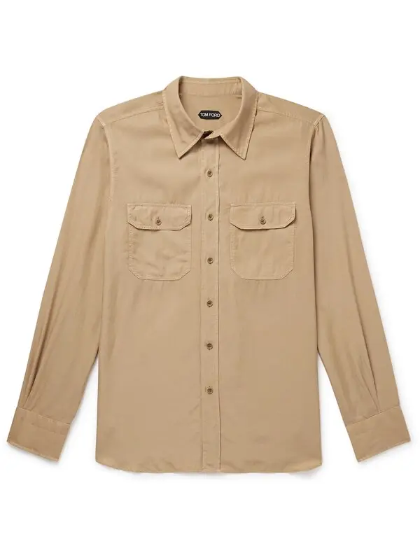 TOM FORD Slim-fit Garment-dyed Twill Shirt - Neutrals