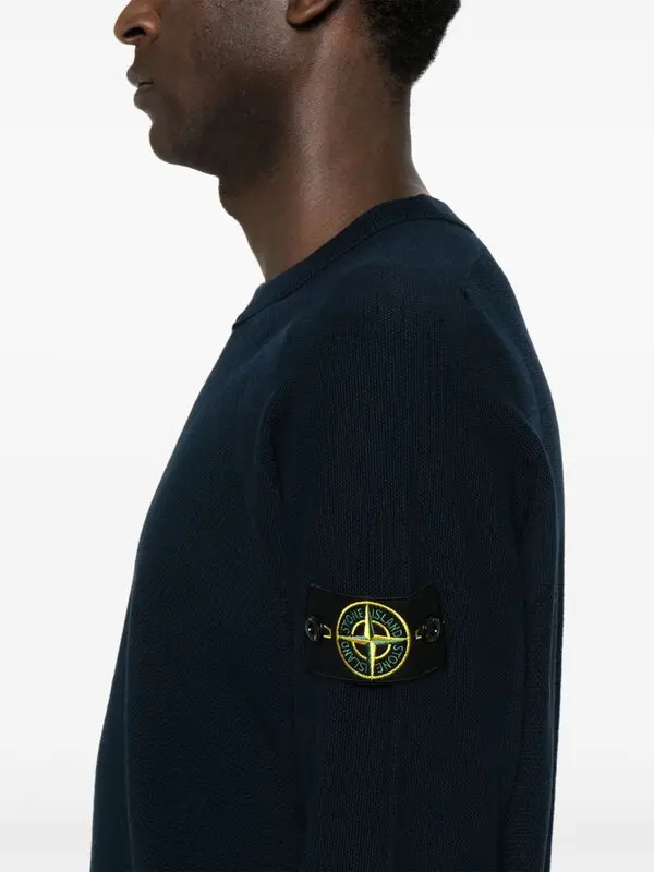 Stone Island Piqué-weave Crew Neck Sweatshirt - Blue