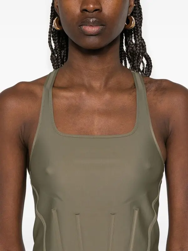 MUGLER Corseted Tank Top - Green