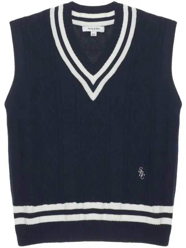 SPORTY & RICH V-neck Knitted Vest - Blue