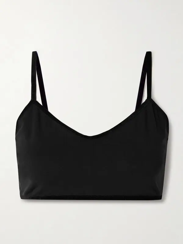 THE PARK Chloe Velvet-trimmed Stretch-tencel Lyocell Jersey Bralette - Black
