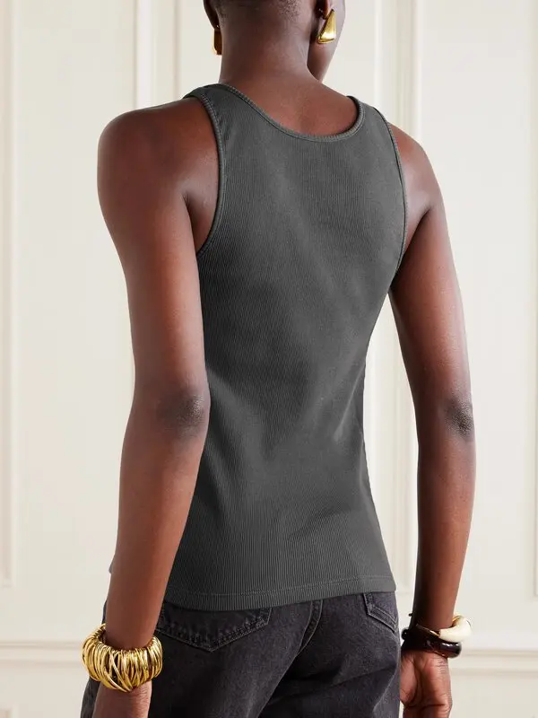 Saint Laurent Cassandre Embroidered Ribbed Tank