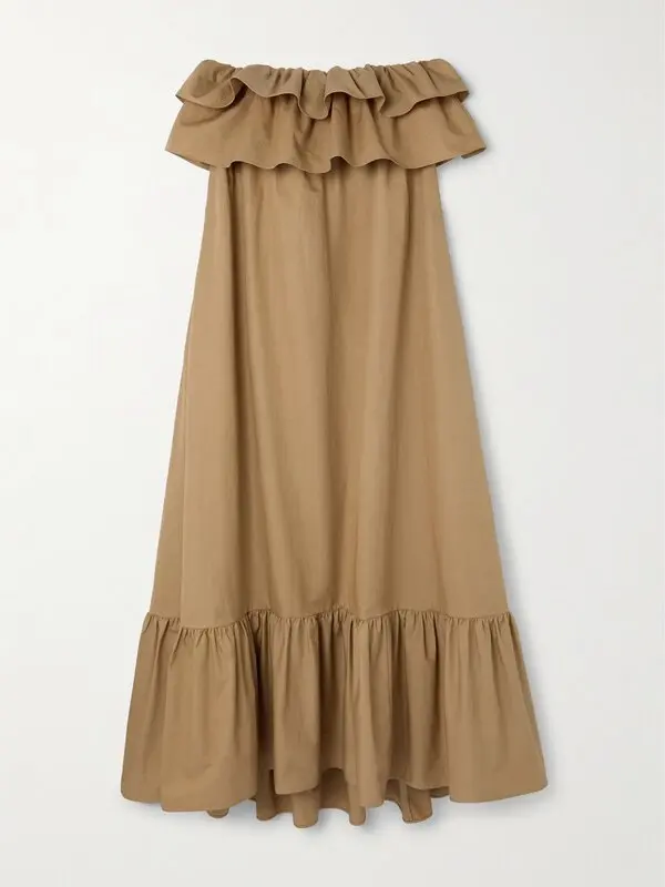 Saint Laurent Strapless Ruffled Maxi Dress - Neutrals