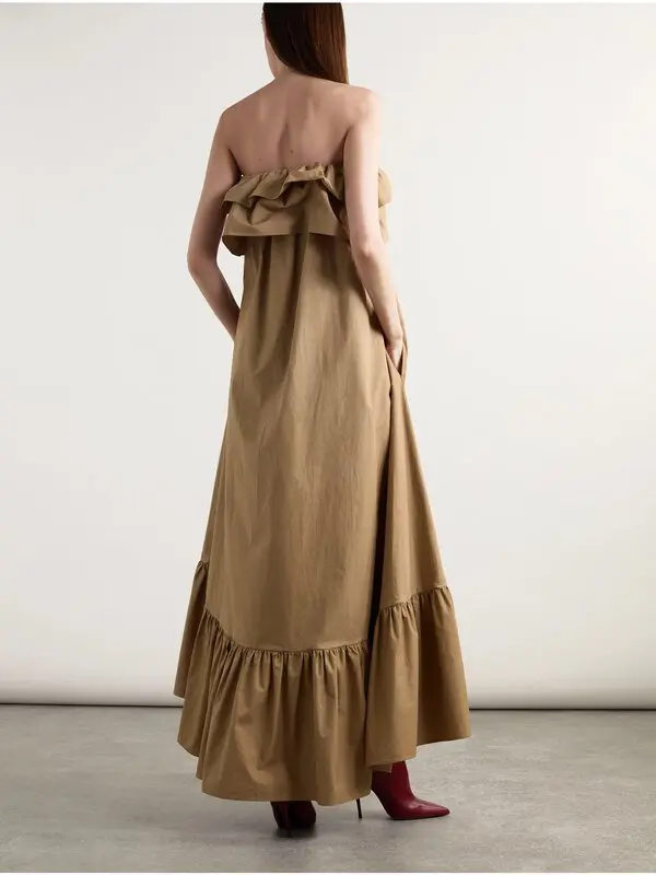Saint Laurent Strapless Ruffled Maxi Dress - Neutrals