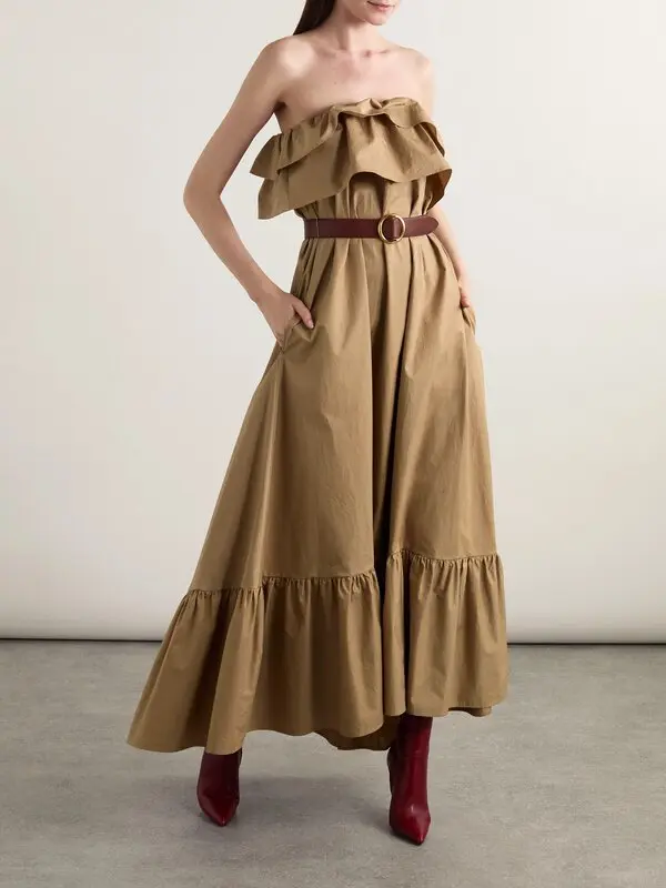 Saint Laurent Strapless Ruffled Maxi Dress - Neutrals