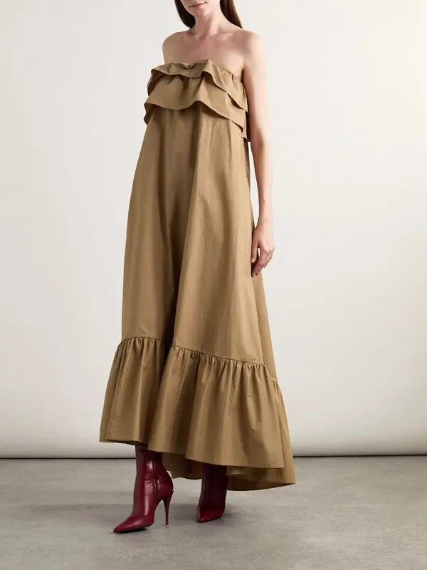 Saint Laurent Strapless Ruffled Maxi Dress - Neutrals