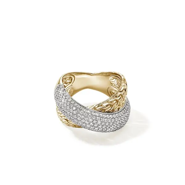 John Hardy Artisan Series Carved Chain Ring - White Diamond