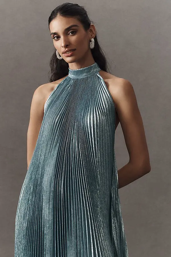 L'Idee Mystique Pleated Shimmer Maxi Gown In Polar Shimmer - 30% Off |  Editorialist