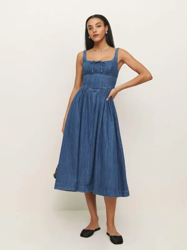 REFORMATION Balia Denim Midi Dress - Rhine