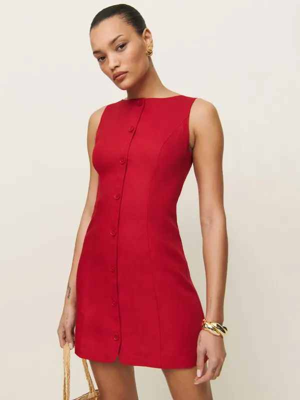 REFORMATION Sleeveless Button Front Linen Dress