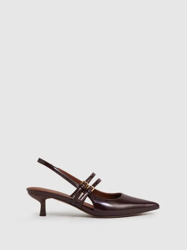 Reiss Isla Leather Slingback Court Shoes - Oxblood
