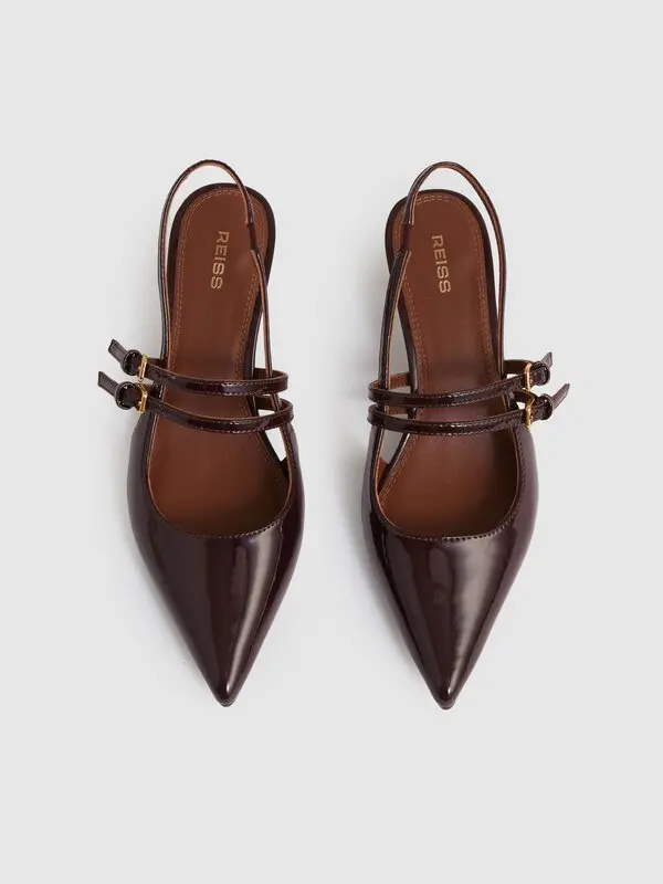 Reiss Isla Leather Slingback Court Shoes - Oxblood